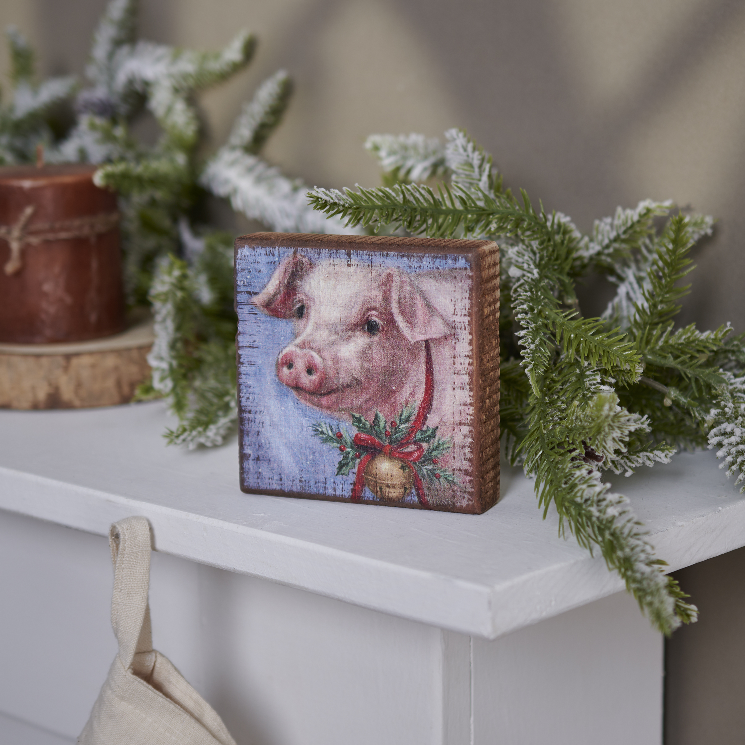 Festive Pig Block Sign | Primitives By Kathy