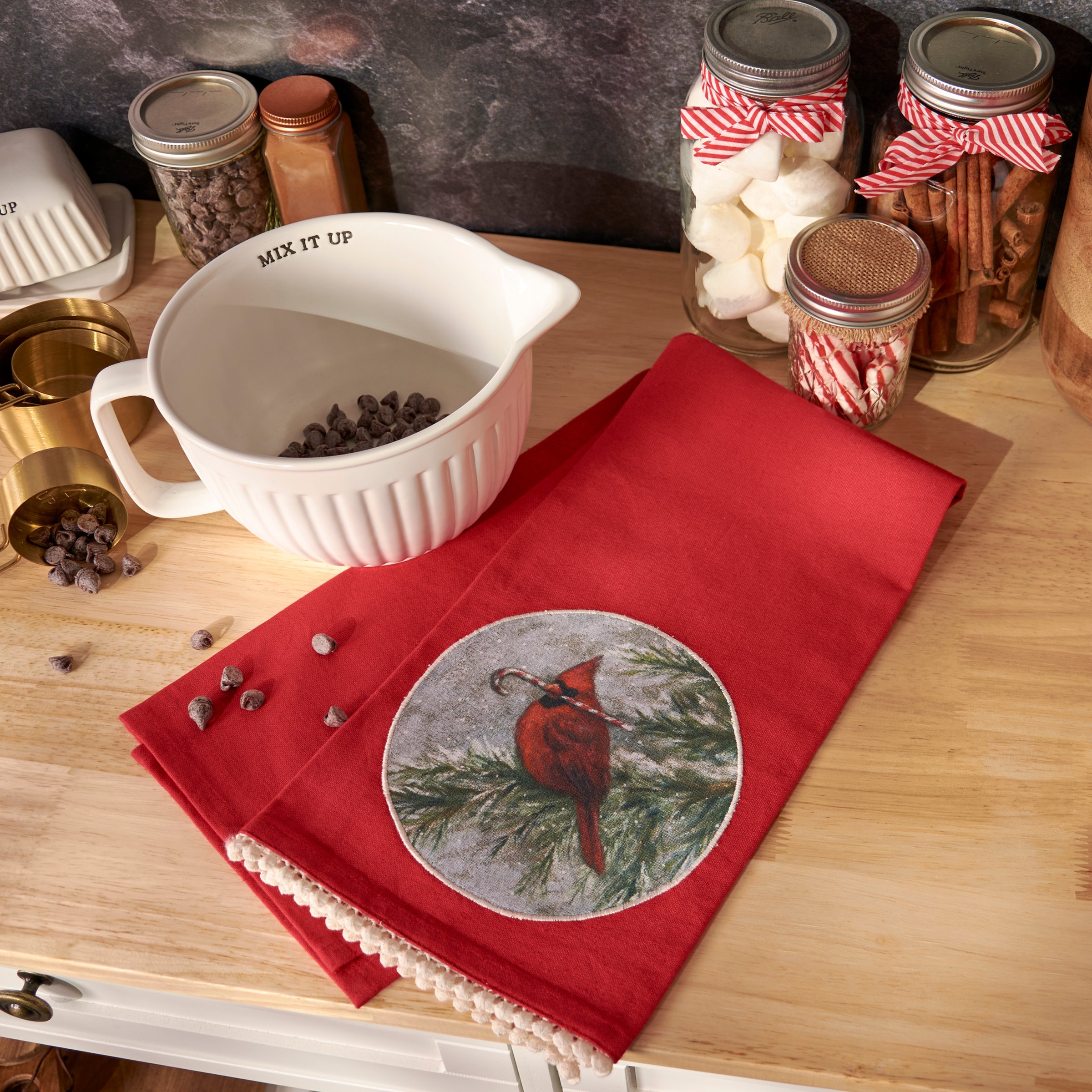 Winter Cardinal Kitchen Towel | Primitives By Kathy