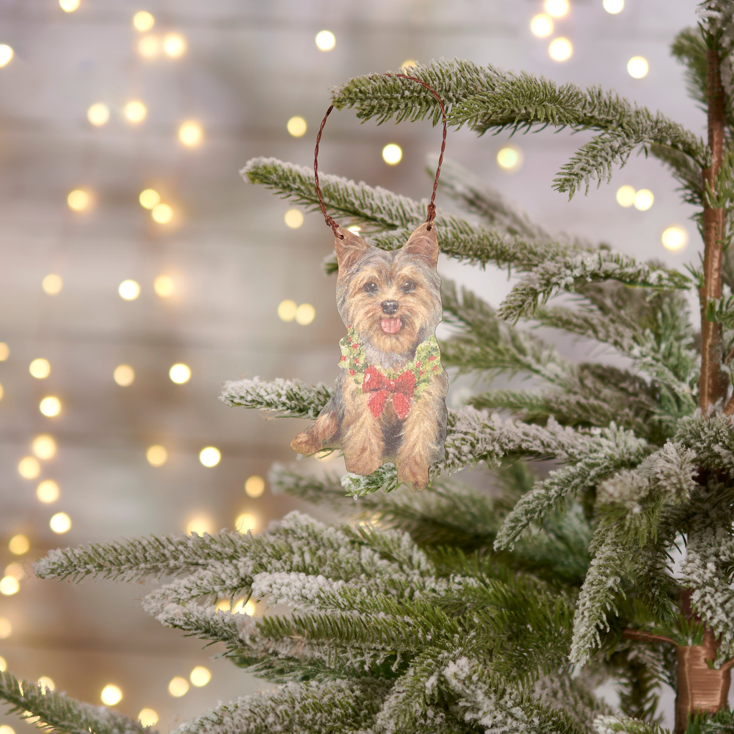 Yorkie Wreath Ornament | Primitives By Kathy