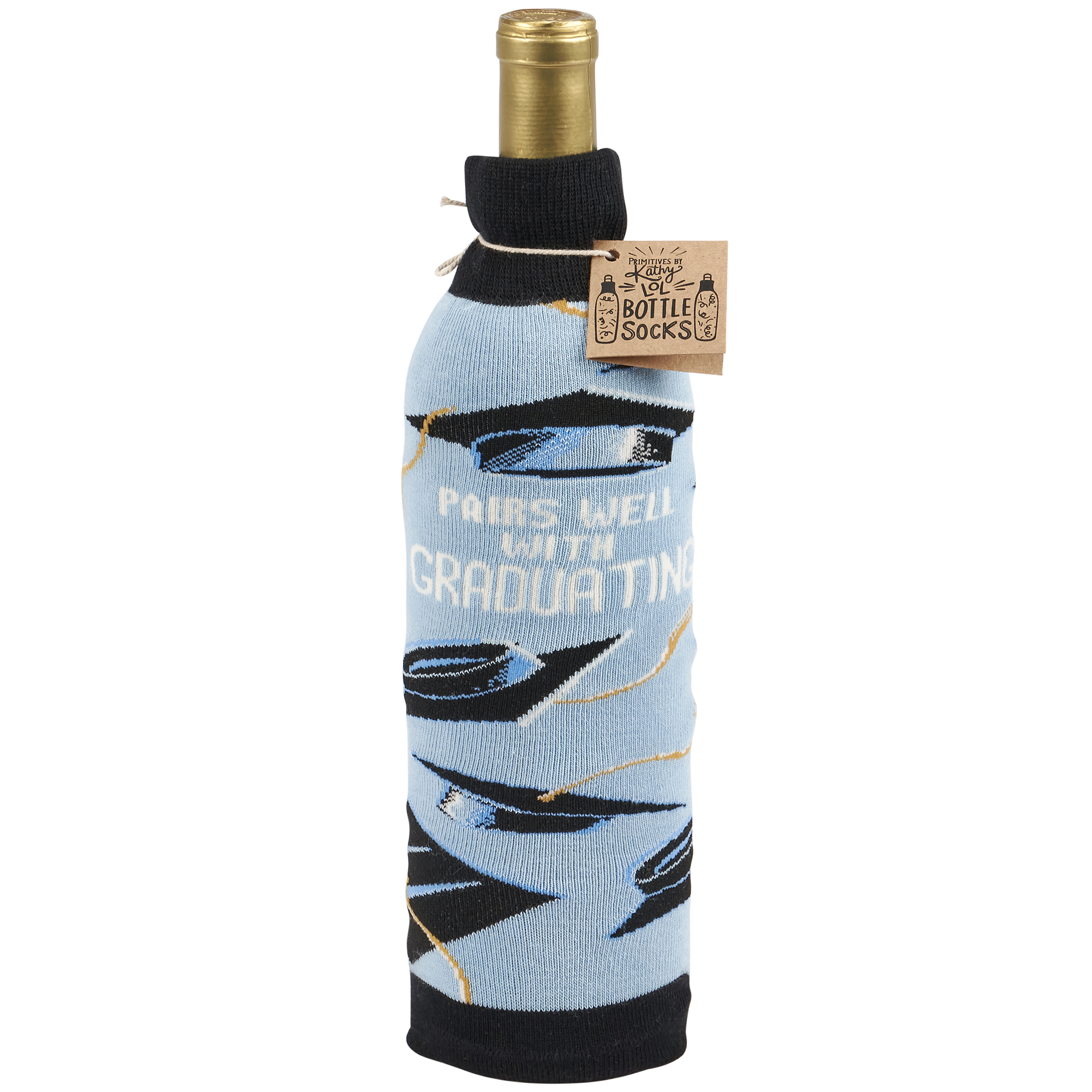 Pairs Well With Graduating Bottle Sock | Primitives By Kathy