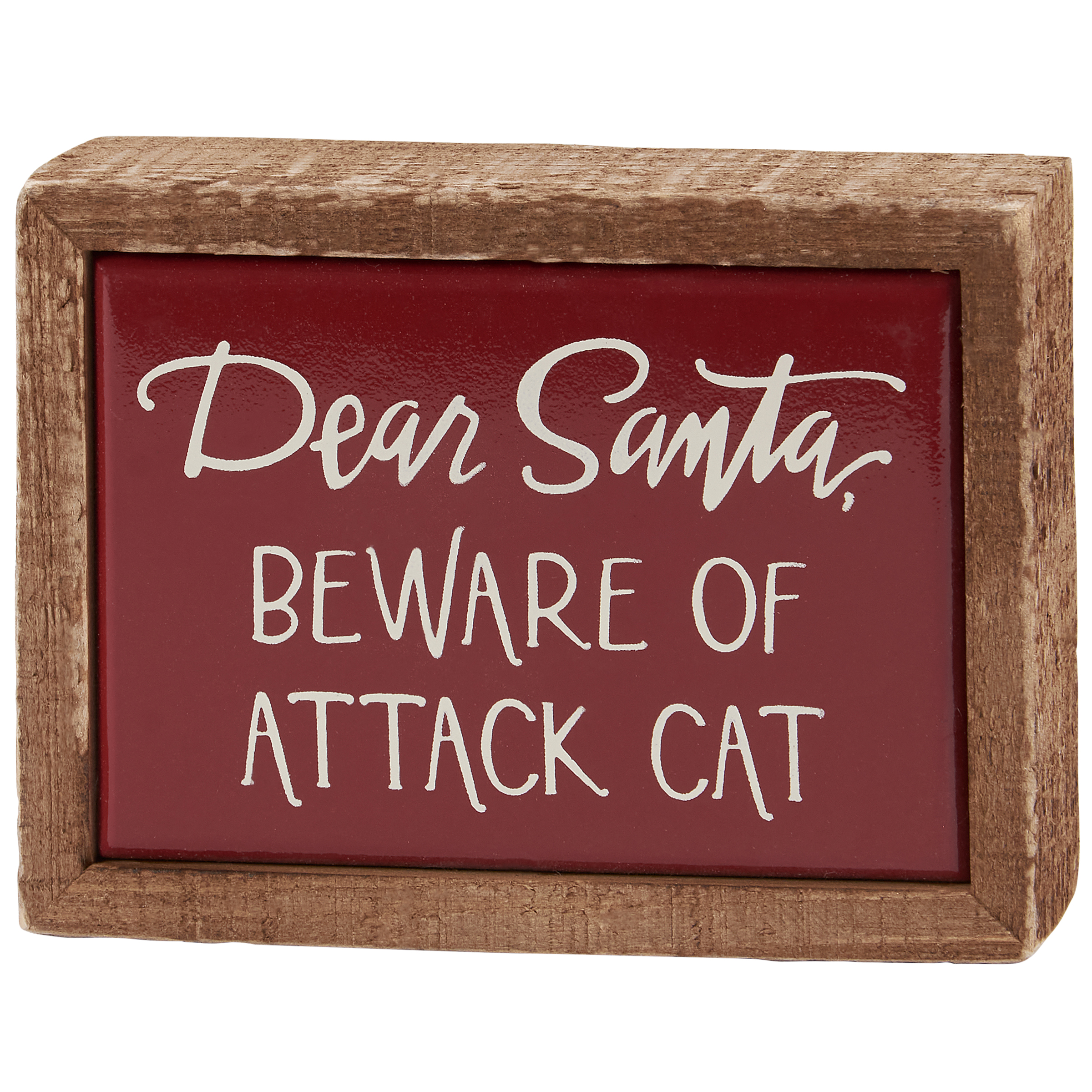 Santa, Beware Cat Attack Box Sign Mini | Primitives By Kathy